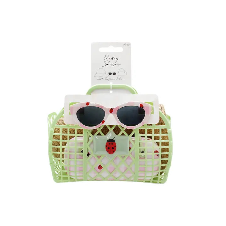 Kids Sunglasses, Jelly Tote, Bucket Hat and Case Gift Set-Lady Bug ...